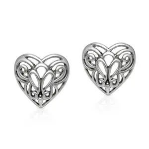 UNALOE Sterling Filigree Heart Stud Earrings Handmade Italian Jewelry - Silver