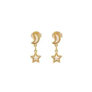 KARMA AND LUCK Gold / White Ethereal Glow Rainbow Moonstone Moon & Star Gold Earrings - Gold/white