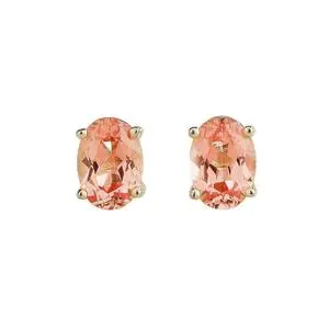 JUVETTI  Orange / White Ovo Oval Padparadscha Sapphire Stud Earrings In White Gold - Orange/white