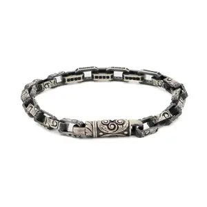 EBRU JEWELRY Black / Silver Heritage Engraved Silver & Zircon ’s Bracelet Silver - Black/silver