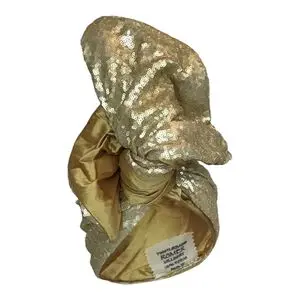 ROMER MILLINERY Twisturban Turban In Sequin & Silk Shantung - Gold