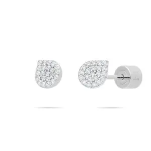 MEULIEN Waterdrop Bud Stud Earrings With Pave Cz - Silver