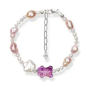 NINEMOO Crystal Bear Pearl Bracelet - Gray