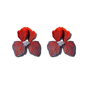 NANA WATANABE Click Flora Folded Diional Embroidered Earrings - Orange
