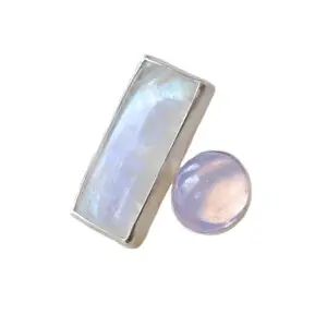 GLAMROCKS JEWELRY Double Moonstone Two Finger Statet Ring - Silver