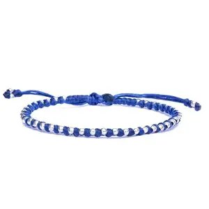 HARBOUR UK Dainty Handmade Friendship Bracelet With Tiny Silver Beads Spitafields - Blue
