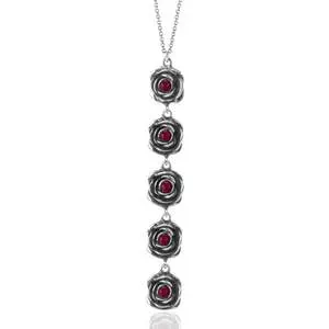 UNALOE Oxidised Sterling Silver Five Ruby Rose Necklace - Silver/red
