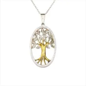 SIMON KEMP JEWELLERS Domed Tree Of Life Pendant Eighteen Carat Gold On Solid Sterling - Silver