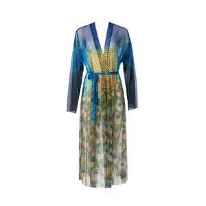RODA SMARTSWIMWEAR Tan-through Mesh Beach Cover-up Robe Peacock Mayura - Blue