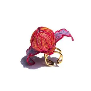 NANA WATANABE Angel Orb Ring & Ear Cuff – Embroide Shibori Jewelry - Red
