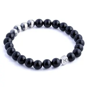 N'DAMUS LONDON Black / Silver Black Onyx & Sterling Silver Gemstone Beaded Bracelet - Black/silver