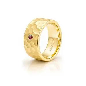 UNALOE Gold / Red Hammered Gold Plated Wide Band Ring With Natural Ruby - Gold/red