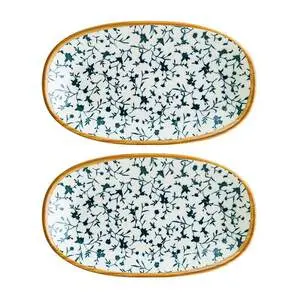 Turgla Home Blue / White Calif Oval Decorated Porcelain Platter Set Of Two - Blue/white