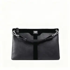 MIA FIRST - VENEZIA Handcrafted Velvet And Leather Clutch With Detachable Handle - Black