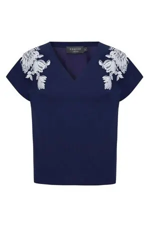 EXQUISE Regular Sleek Embellished Haven T-shirt - Blue
