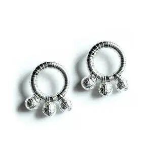 EDGAR NAVARRO JEWELRY Edgar Navarro Circular Earrings With Textured Stones And Wire Detail - Silver