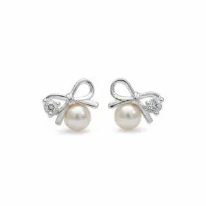 ANGEL BAROCCO Sterling Bow Freshwater Pearl Earrings - Silver