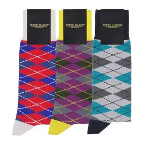 PEPER HAROW - MADE IN ENGLAND Peper Harow Argyle Patterned Socks Bundle - Gray/purple/red