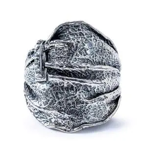GERMAN KABIRSKI Brocart Oxidized Ring With Organic Folded Texture - Silver