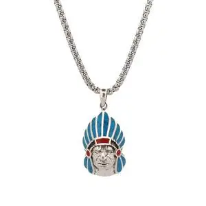 EBRU JEWELRY Blue / Red / Silver Brave Spirit Blue Chief Pendant Necklace Silver - Blue/red/silver