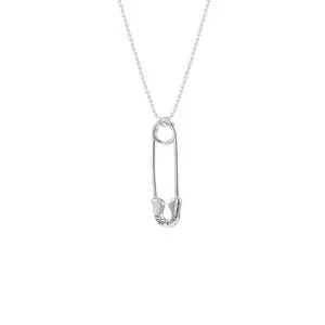 TRUE ROCKS Large Safety Pin Necklace In Sterling & Rhodium Plated - Silver