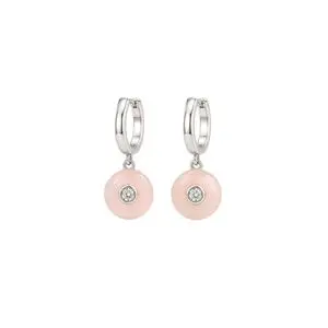 LILY FLO JEWELLERY Rose Quartz Diamond Hoop Earrings - Pink
