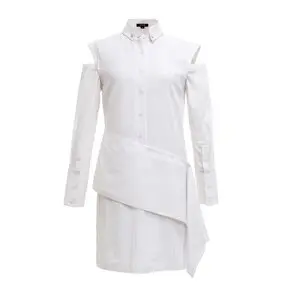 SMART AND JOY Removable Sleeves Structured Shirt Dress - White