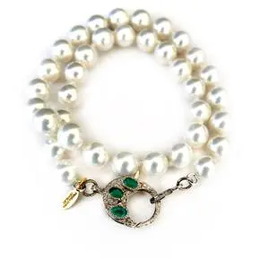 Persia Donà Jewelry Pearl X Emerald Clasp Necklace - Silver