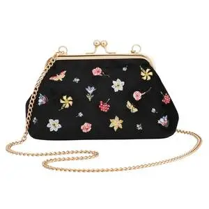 FABLE ENGLAND Floral Ditsy Embroidered Velvet Clutch Bag