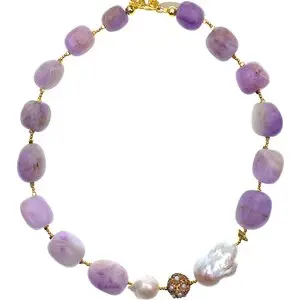 FARRA Amethyst With Baroque Short Necklace - Yellow