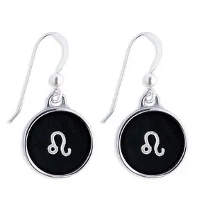 N'DAMUS LONDON Silver / Black Zodiac Leo Black Leather Earrings - Silver/black