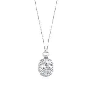 LINYA JEWELLERY Mini White Stone Covered Medallion Locket Necklace - Silver