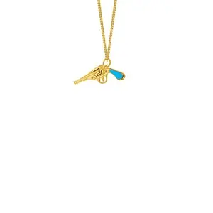 TRUE ROCKS Gold / Blue 18kt Gold Plated & Turquoise Mini Retro Pistol Pendant Gold/blue