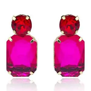 MICHAEL NASH JEWELRY Adelle Fuschia Crystal Octagon And Ruby Round Stone Drop Earrings - Red