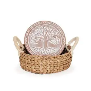 KORISSA Neutrals Bread Warmer & Wicker Basket Tree Of Life Round - Orange