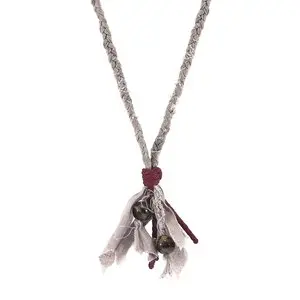 ANCHOR & CREW Marcus Silver, Stone & Braided Cotton Voile Skinny Necklace X Wrap Bracelet - Brown