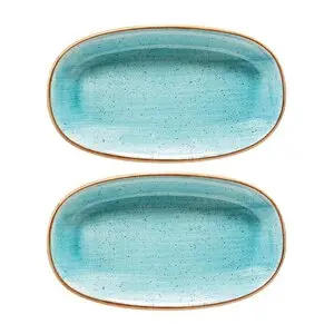 Turgla Home Aqua Oval Porcelain Platter Set Of Two - Blue