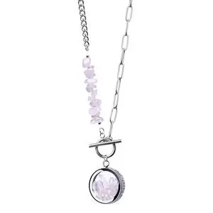 MY LITTLE NATURE Rose Quartz Crystal Necklace With Beaded Chain - Pink/silver