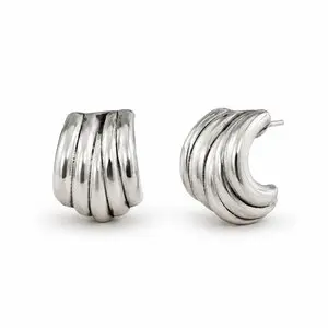 GOLD & HONEY Ribbed Dome Half Hoop Earrings - Silver