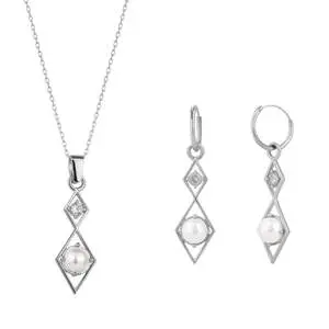 SPERO LONDON Sterling Rhombus 3d Pearl Necklace & Earring Set - Silver