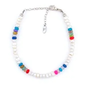 Kris Nations Button Freshwater Pearls & Multicolor African Opal Beaded Bracelet - Silver