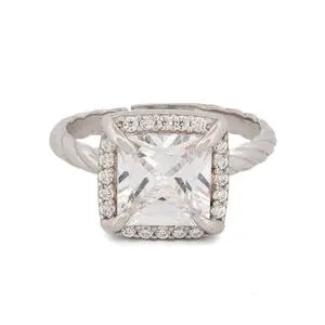 EBRU JEWELRY Radiant Queen Diamond Statet Ring - Silver