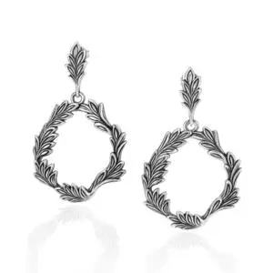 UNALOE Sterling Leaf Hoop Earrings – Botanical Drop Hoops – Handmade Italian Statet Jewelry - Silver