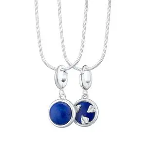 LILY CHARMED Sterling Blue Lapis Healing Stone Necklace With Round Snake Chain Wisdom Charm Necklace - Silver