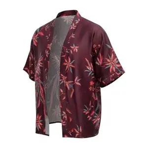 ORIGIN OF HEARTS Mariko Relaxed Resort Satin Kimono Shirt - Red