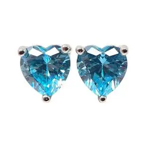 HARFI Silver / Blue Aquamarine Heart Sterling Silver Stud Gemstone Earrings - Silver/blue