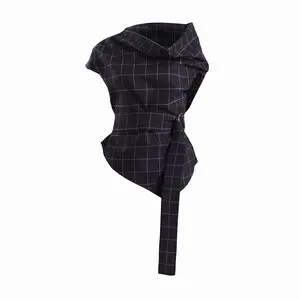 MEEM LABEL Theo Grid Asymmetric Top - Black