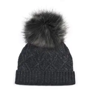 BEL CASHMERE Cable Cashmere Hat With Pon Pon - Black