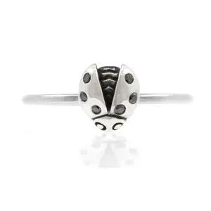 LEE RENEE Ladybird Black Diamond Ring Wings Open - Silver