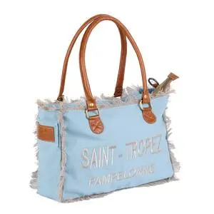 BEDROOM ATHLETICS Lani Washed Organic Canvas Shoulder Bag With Distressed Leather Trim - Blue